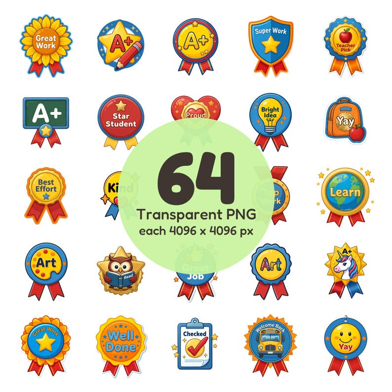 School Reward Sticker Clipart – Printable PNG Badges, Classroom Labels ...