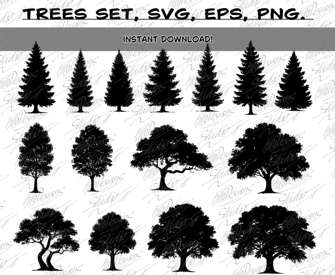 Vector Trees - Vector Graphic Set With 15 Different Trees as SVG, EPS ...