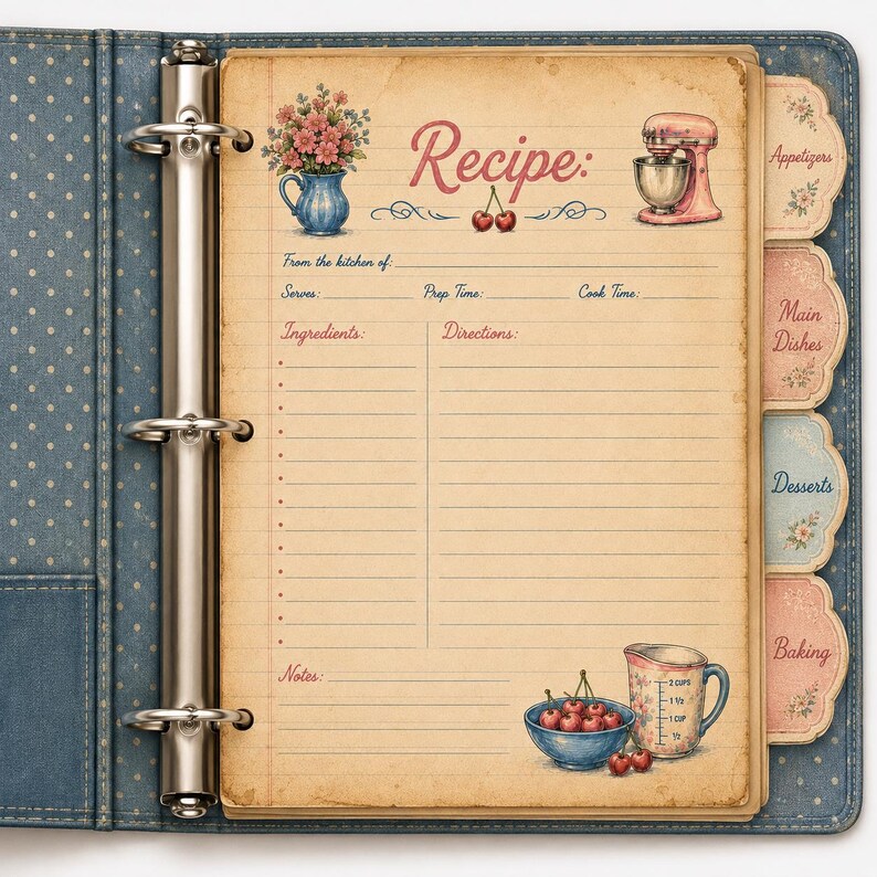 Vintage Recipe Binder Printable Kit | Cottagecore Recipe Book Pages ...