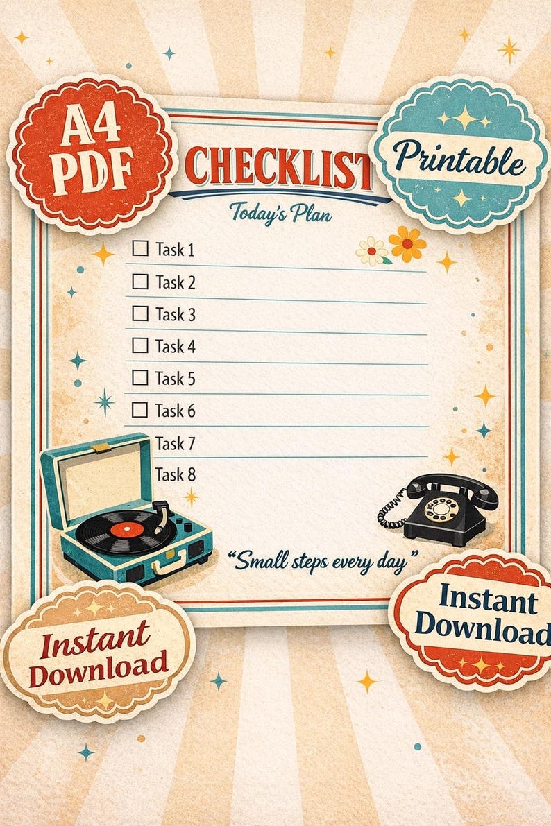 Retro Daily Checklist Printable A4 | Vintage to Do List | Minimalist ...