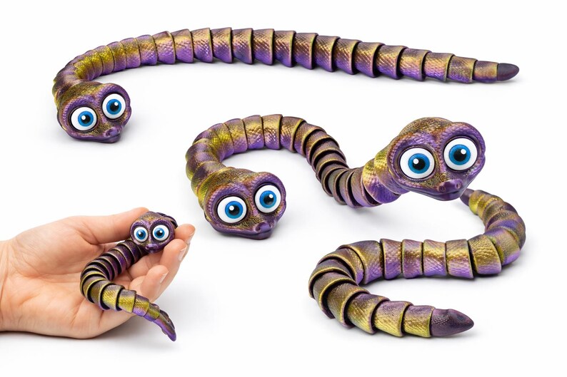 Flexible Snake 3D Printed – Movable Fidget Snake With Big Eyes – Gift ...