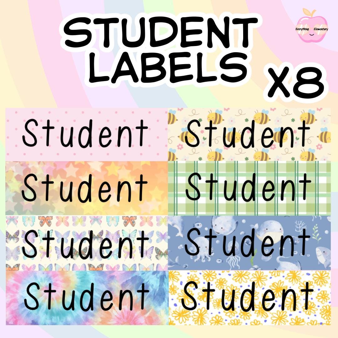 Editable Student Name Labels | 8 Patterns - Etsy