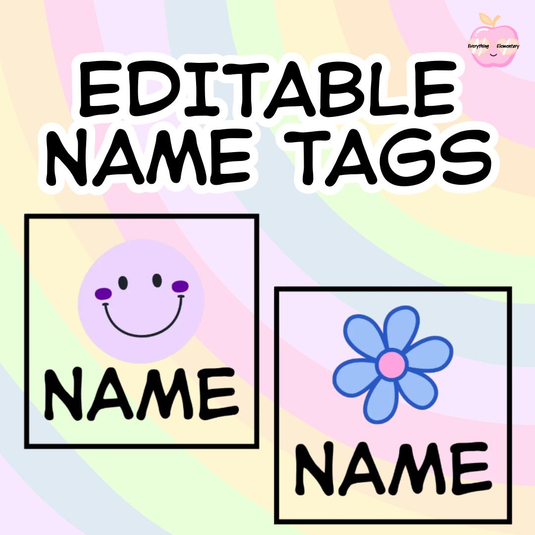 Editable Classroom Name Tags, Smiley Face Flower Theme (canva Template ...