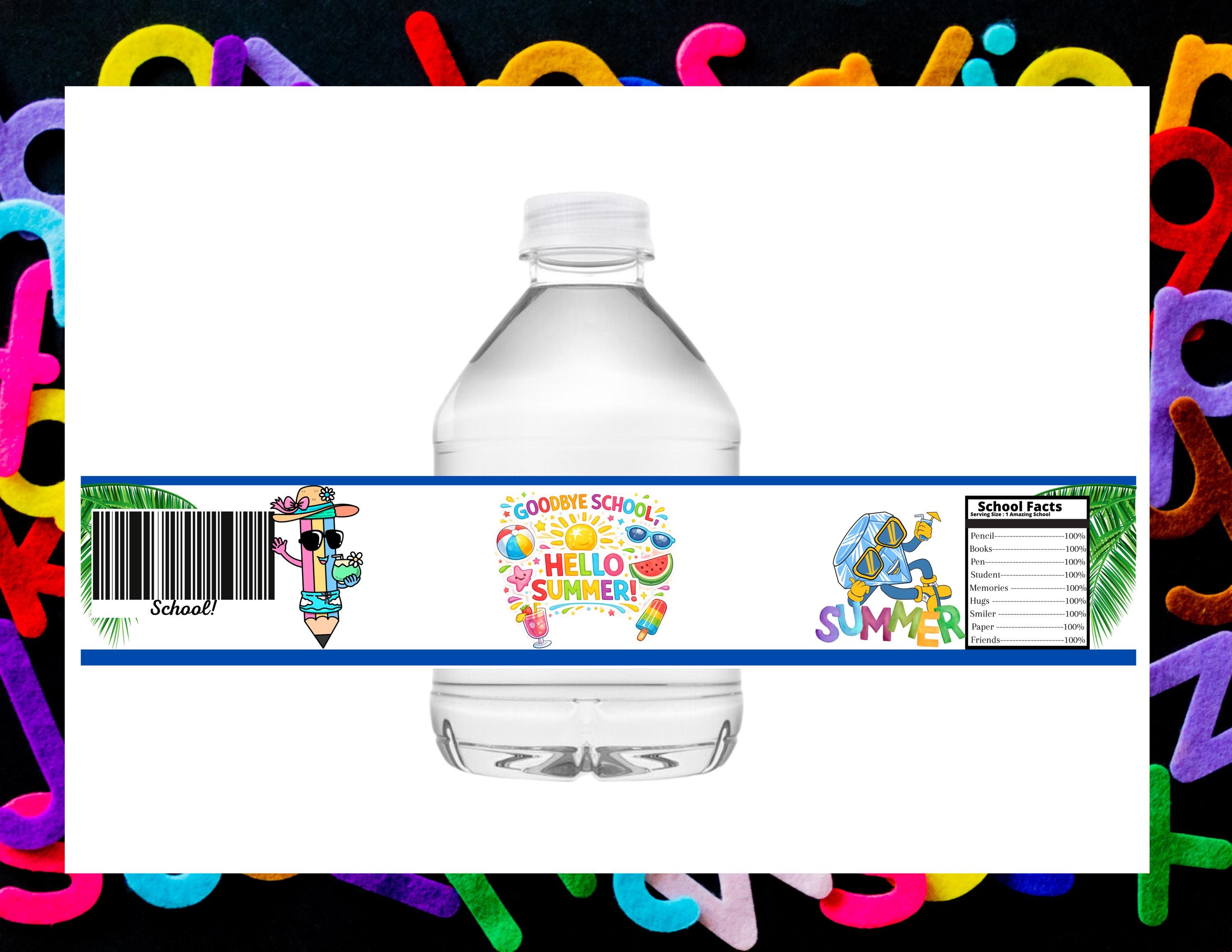 Goodbye School Hello Summer Water Bottle Labels, Last Day of School ...