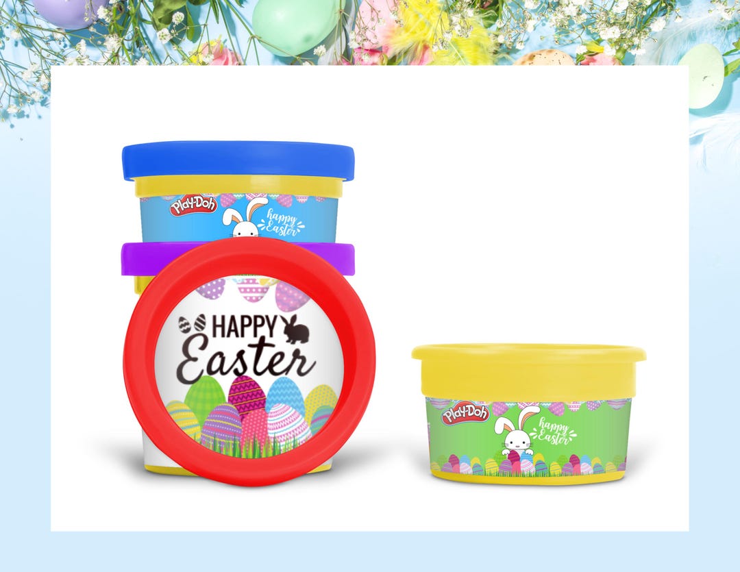 Easter Dough Cup Labels 1oz | Printable Bunny Wraps + Lid Circles ...