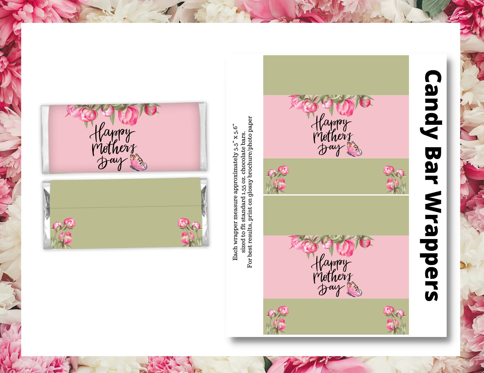 Mother’s Day Candy Bar Wrapper - Pink Floral Template - Printable ...