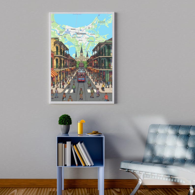 New Orleans French Quarter Streetcar Map Poster Print (digital Download ...