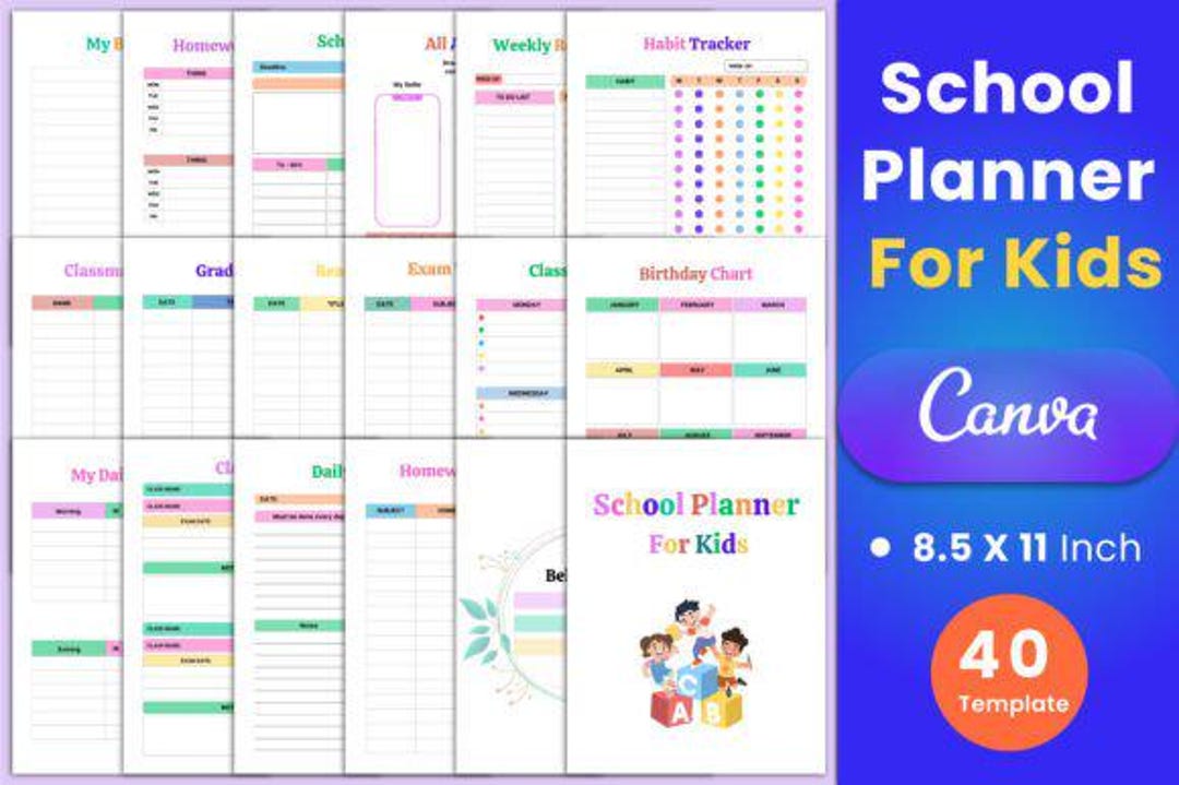 Kids School Planner Canva Template – Colorful Student Organizer PDF - Etsy