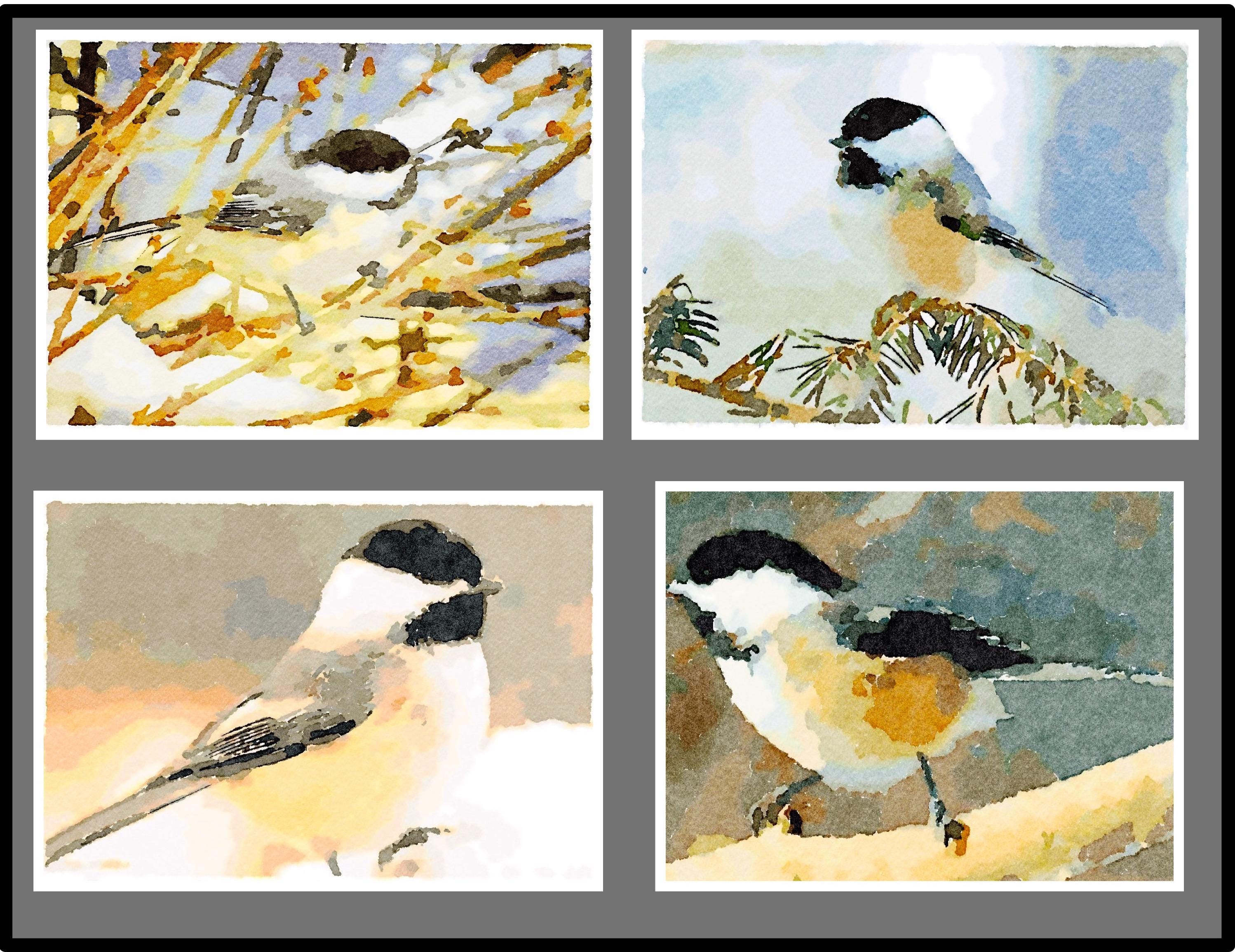 Primitive Paintings of Four Chickadees in Winter - Notecards - Etsy