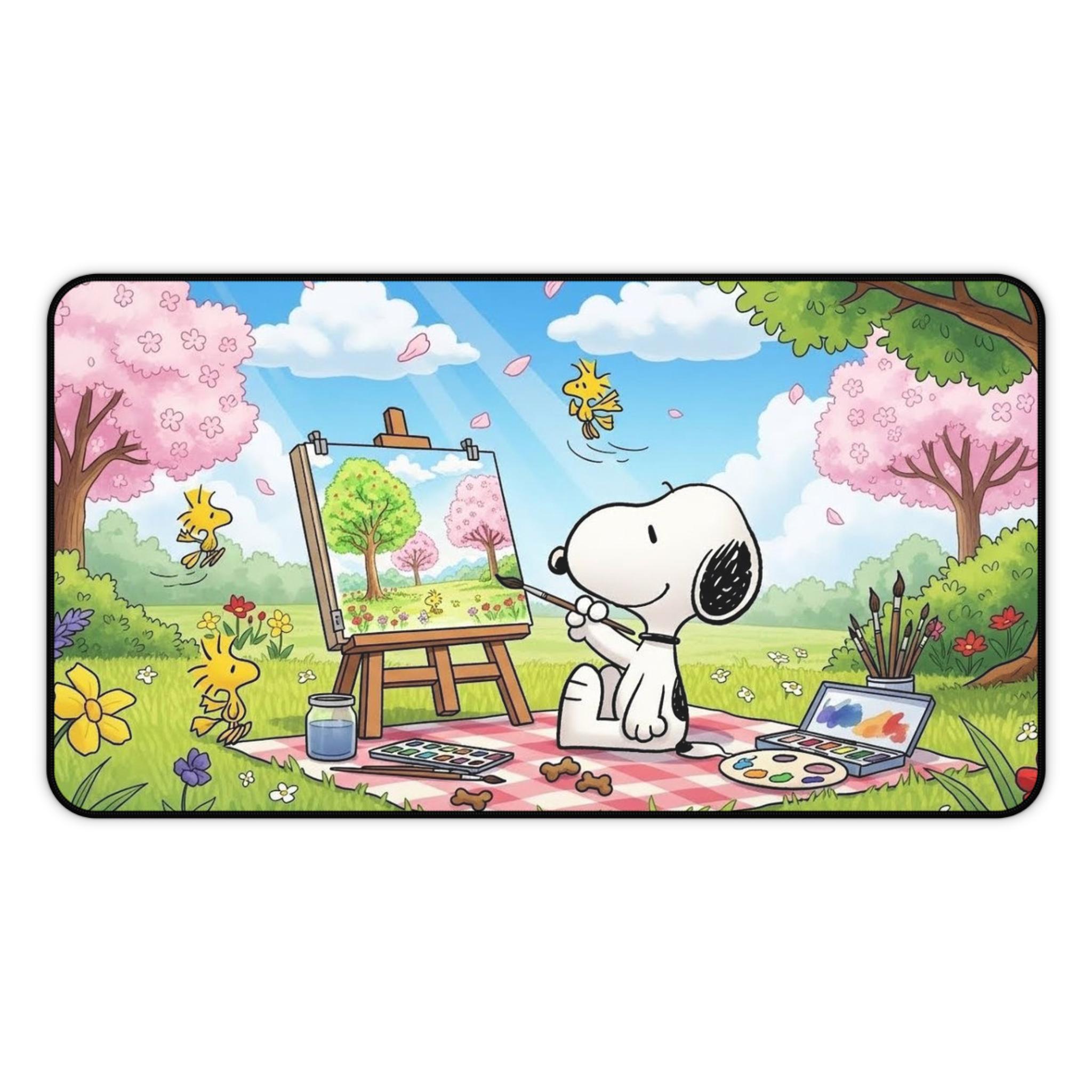 Snoopy Painting in Spring Desk Mat | Peanuts Floral Woodstock Art ...