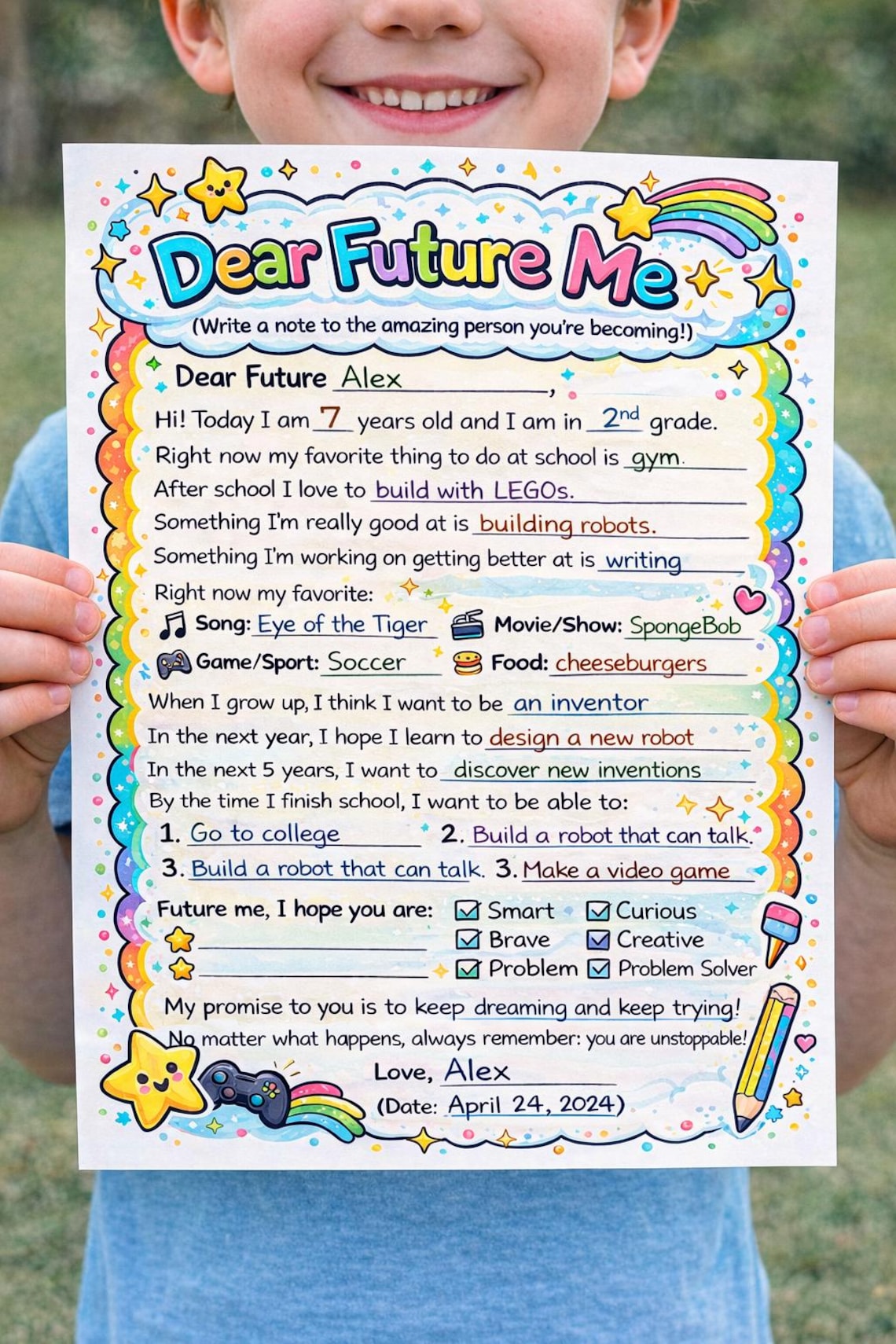 Dear Future Me Letter for Kids Printable | Goal Setting | Time Capsule ...