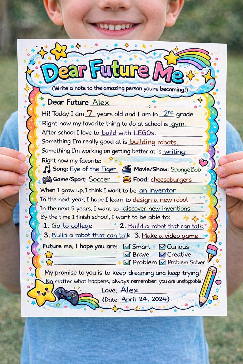 Dear Future Me Letter for Kids Printable | Goal Setting | Time Capsule ...