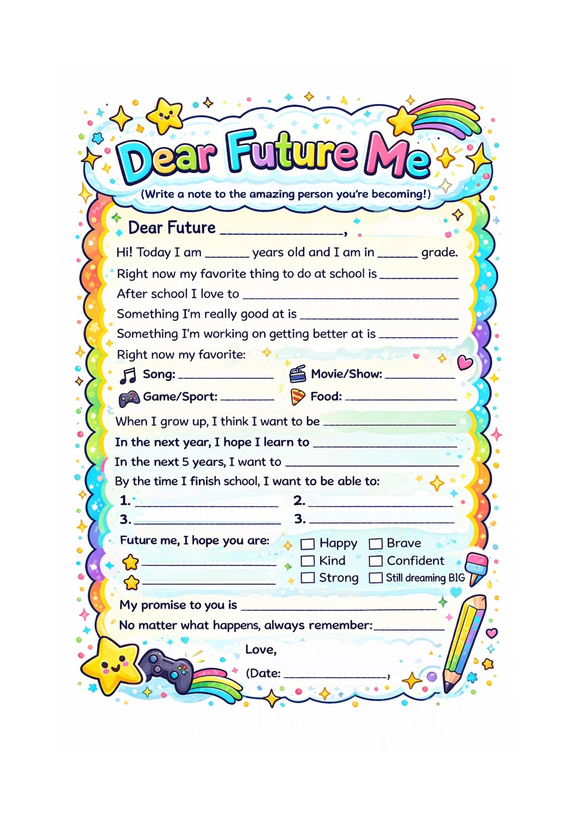Dear Future Me Letter for Kids Printable | Goal Setting | Time Capsule ...