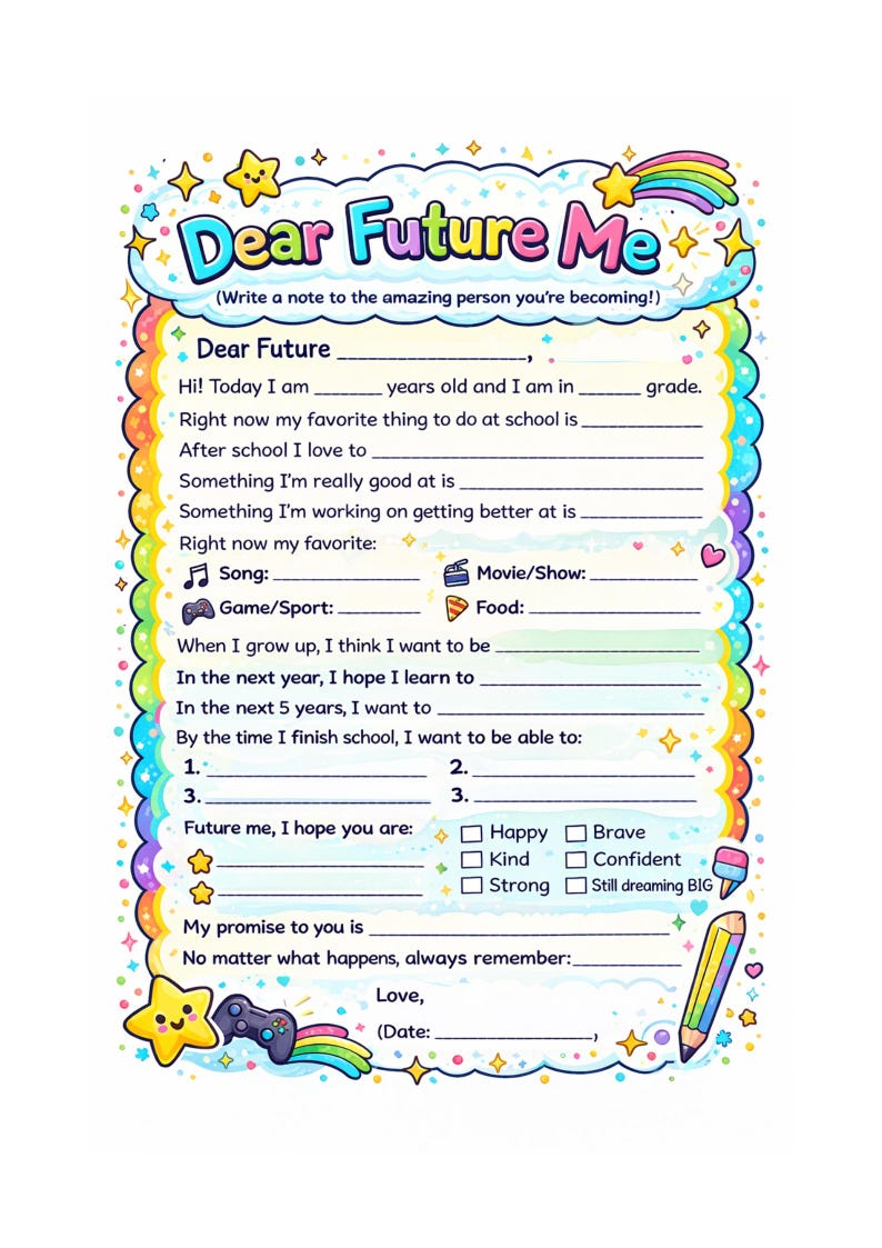 Dear Future Me Letter for Kids Printable | Goal Setting | Time Capsule ...