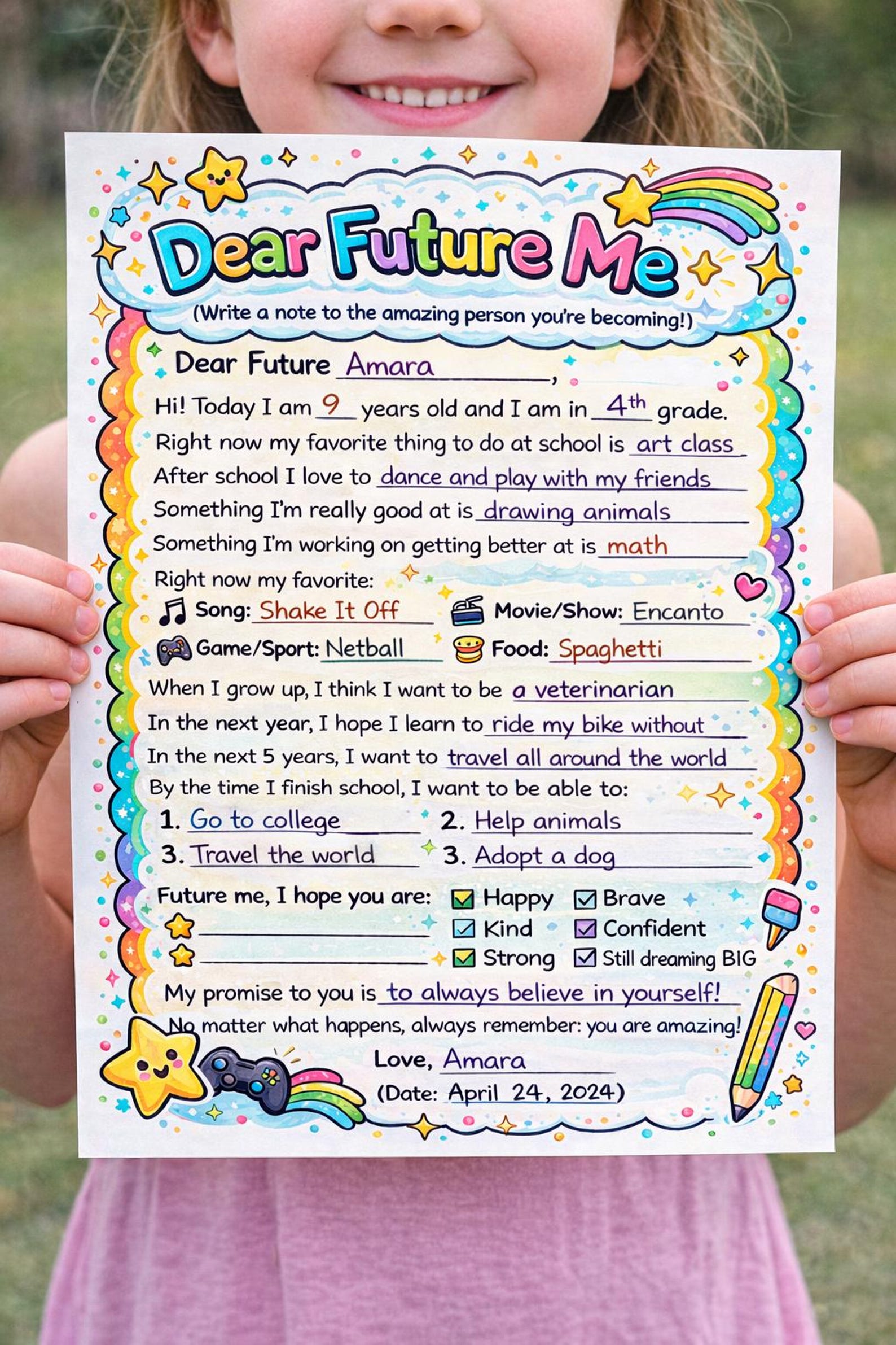 Dear Future Me Letter for Kids Printable | Goal Setting | Time Capsule ...