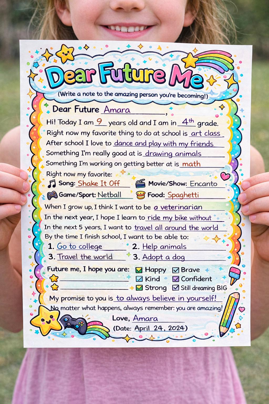 Dear Future Me Letter for Kids Printable | Goal Setting | Time Capsule ...