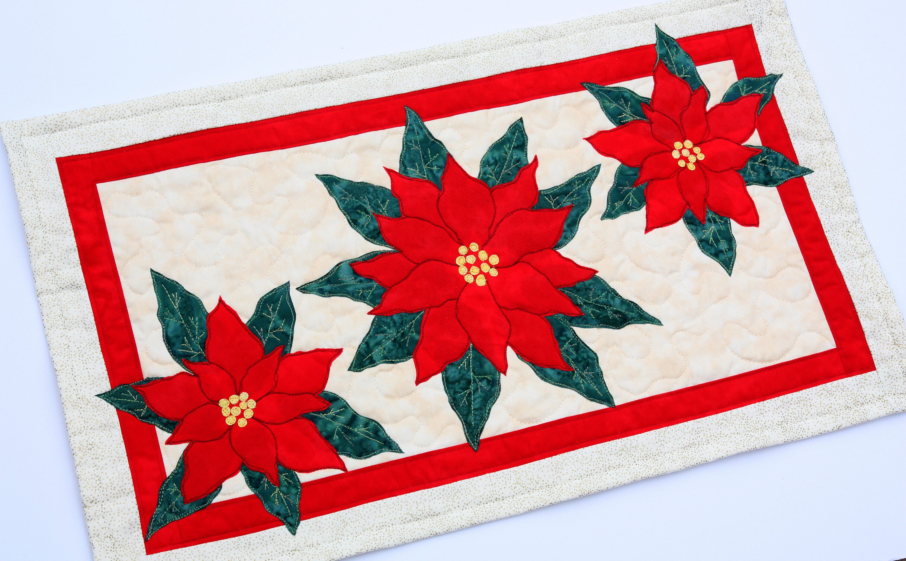 Poinsettia Quilted Table Runner Kit o Pattern Diseñado por | Etsy