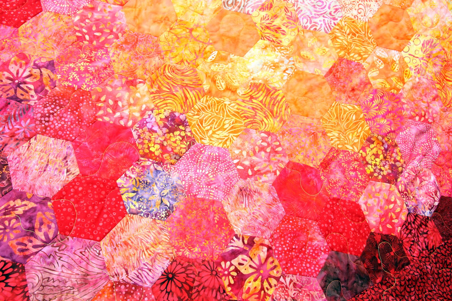 Hexagon Batik Patchwork Quilt in to the Light Yellow Orange | Etsy