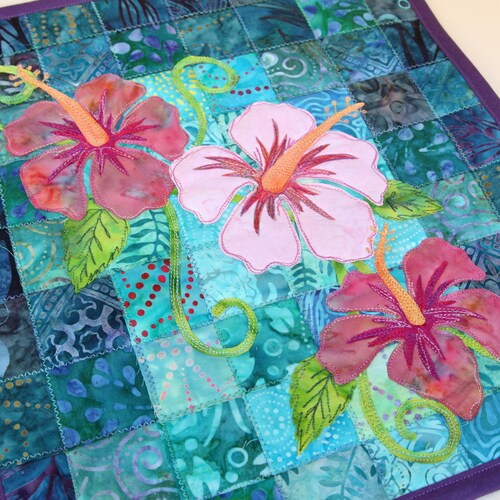 Pink Hibiscus Art Quilt Pattern by Lenore Crawford - Etsy