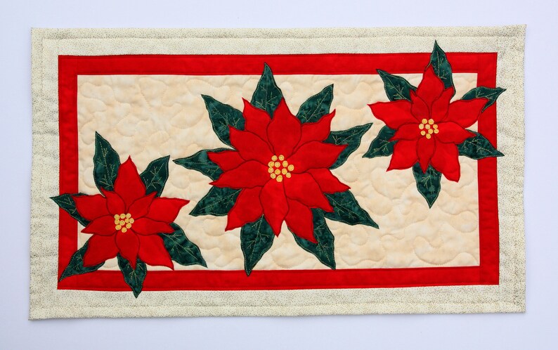 Poinsettia Quilted Table Runner Kit or Pattern Designed by | Etsy