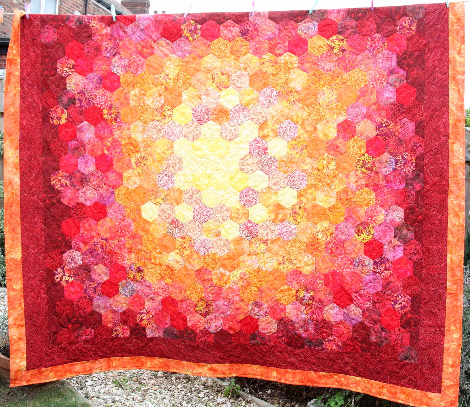 Hexagon Batik Patchwork Quilt in to the Light Yellow Orange - Etsy