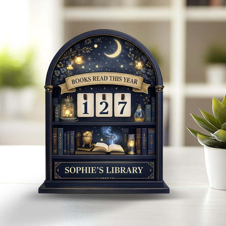 Personalized Wooden Book Tracker, Reading Goal Counter, Custom Library ...