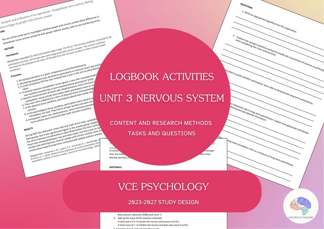 VCE Psychology Unit 3 Nervous System Logbook Activities (2023-2027 SD ...