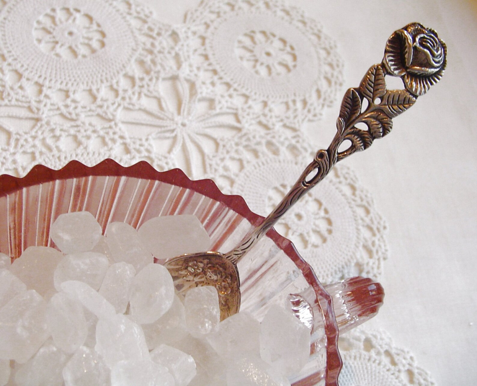 HILDESHEIMER ROSE Pattern Shell-shaped Sugar Spoon 800 Silver ANTIKO ...