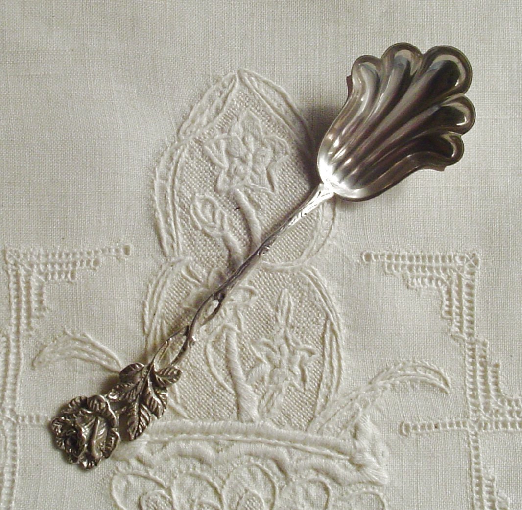 HILDESHEIMER ROSE Pattern Fan-shaped Sugar Spoon 835 Silver 1950s C ...