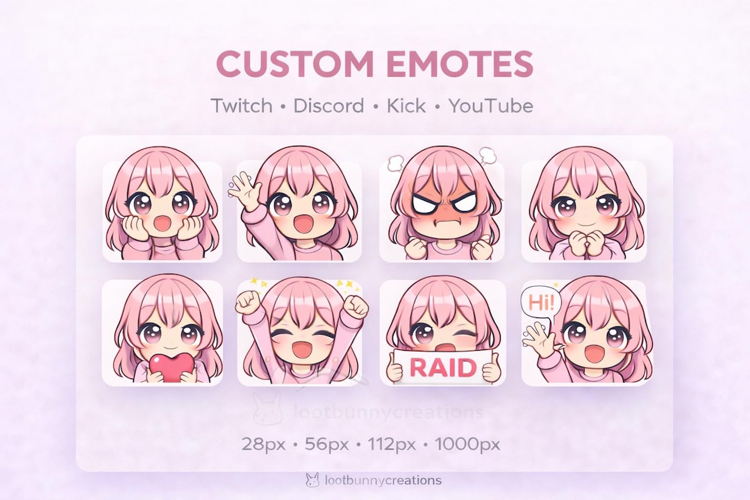 Custom Twitch Emotes | Anime Chibi Streamer Graphics for Discord, Kick ...