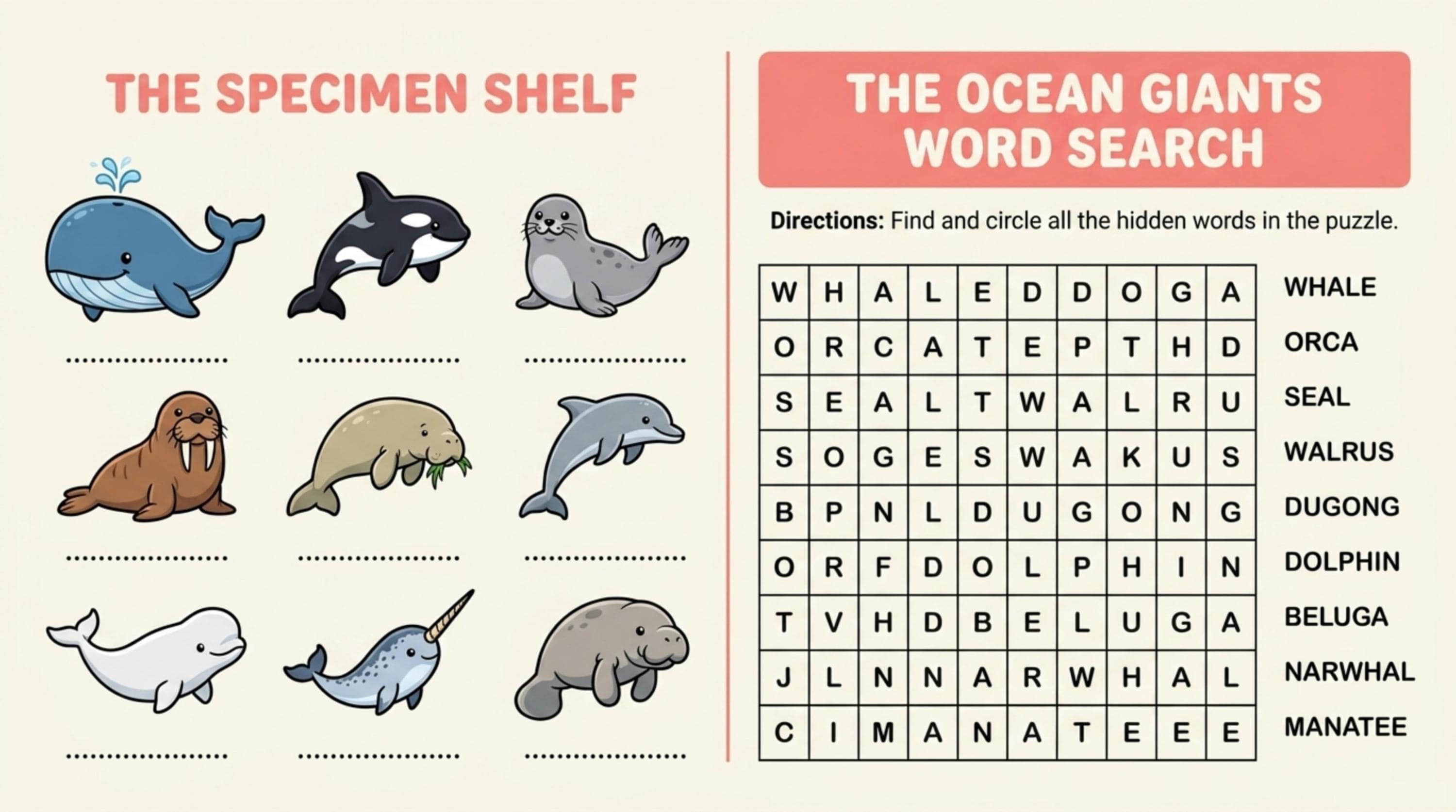Ocean Creatures Word Search Puzzle | Kids Learning Activity (digital ...