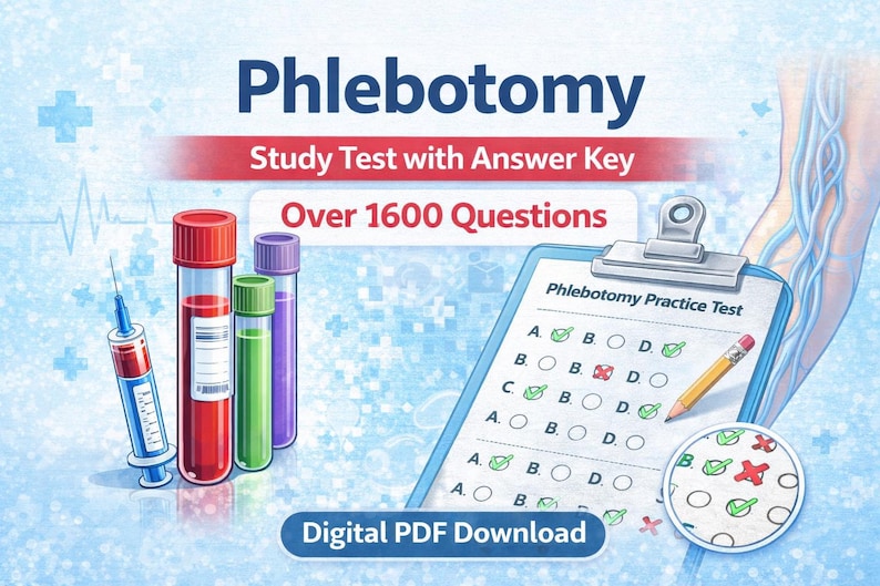 Phlebotomy Study Bundle | Complete Study Guide, Practice Test, Answer ...