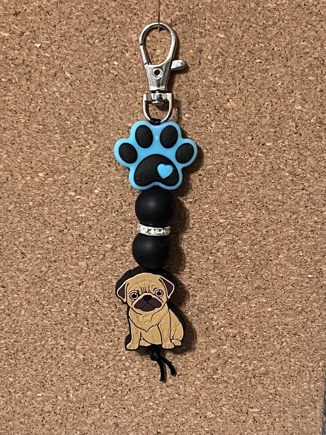 Pug Dog Animal Teal Heart Silicone Bead Keychain - Etsy