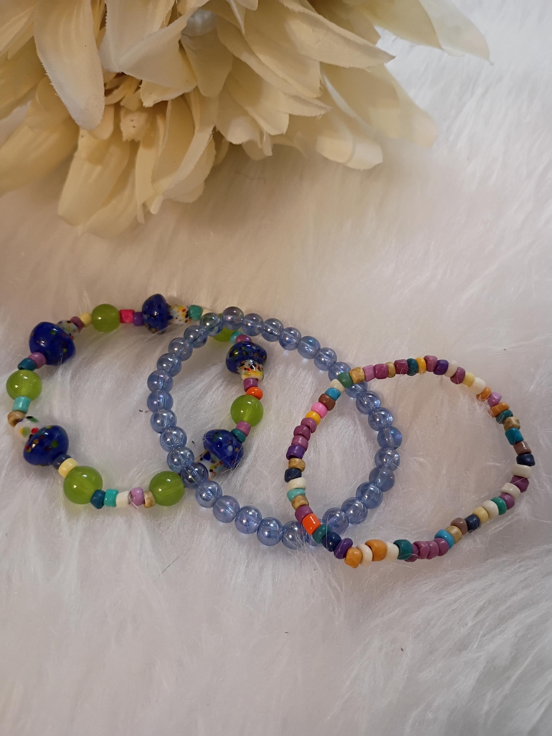 Multi-colored 3-piece Set Beaded Bracelet - Etsy