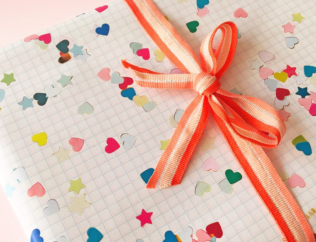 Wrapping Paper CONFETTI Hearts & Stars / Gift Wrap / 2 Sheets ...