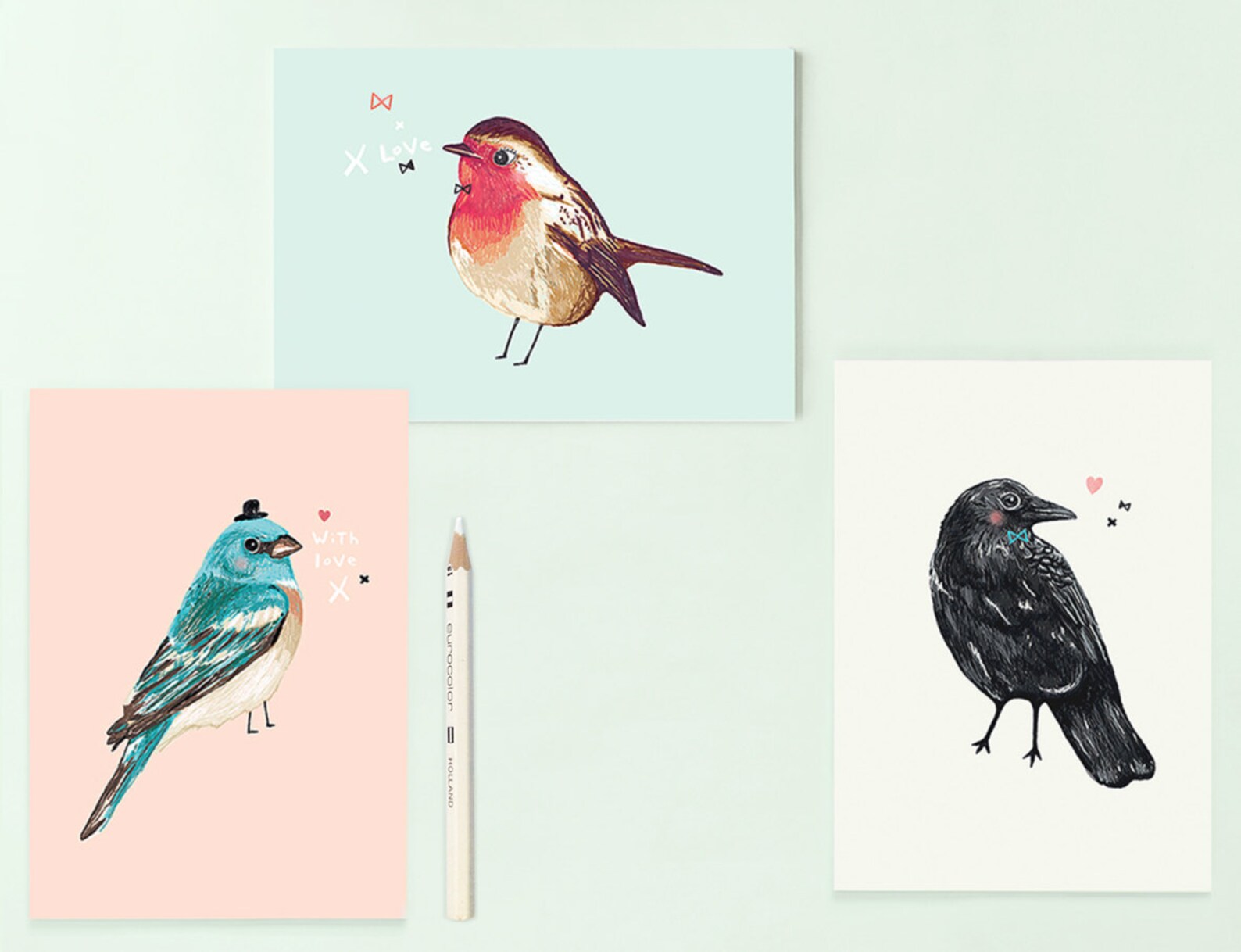 Postcard Set BIRDIES Bird Illustrations / Set of 3 Postcards / Bird ...