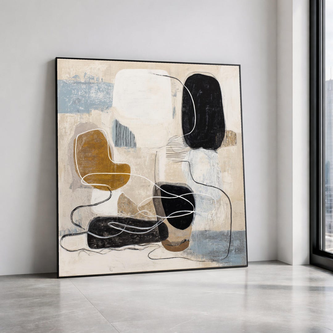 Modern Abstract Shapes Canvas, Minimalist Wall Art, Neutral Color ...
