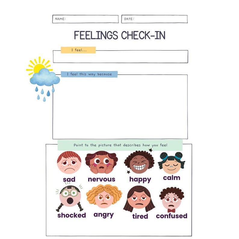 Kids' Feelings Check‑in Sheet – Emotional Regulation & Mood Tracker ...