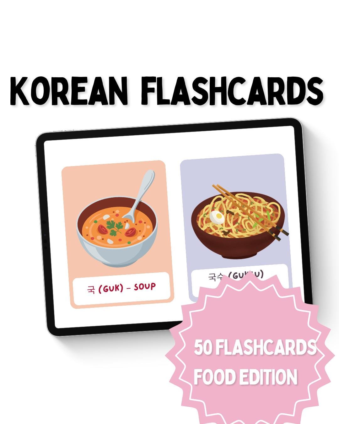50 Korean Food Vocabulary Flashcards – Learn Hangul Names (PDF Download ...