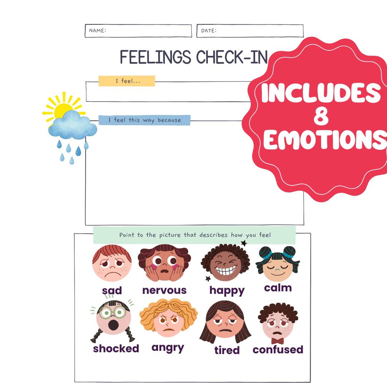 Kids' Feelings Check‑in Sheet – Emotional Regulation & Mood Tracker ...