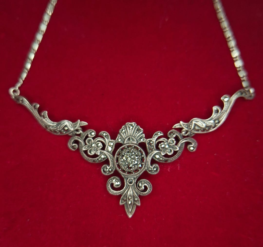 Vintage Sterling Silver Marquesite Necklace - Etsy