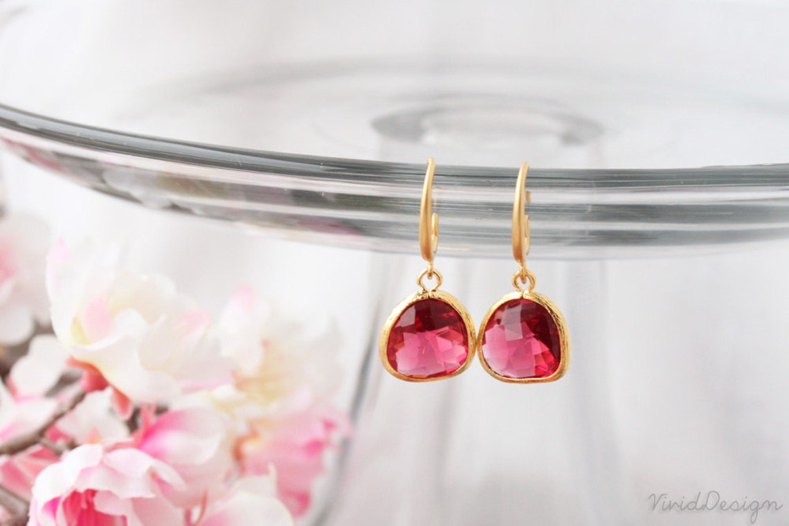 Ruby Earrings, July Birthstone, Small Pink Earrings - Etsy