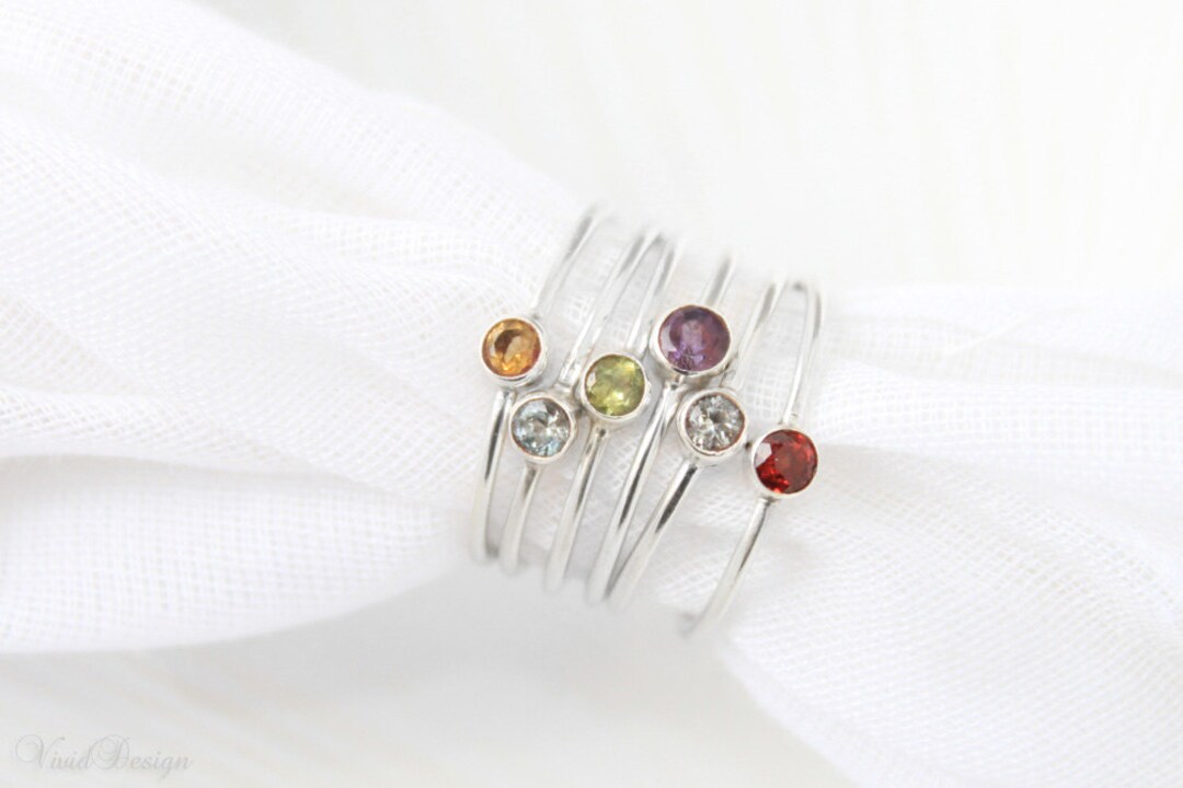 Minimalist Gemstone Ring, Birthstone Ring, Amethyst, Garnet, Citrine ...