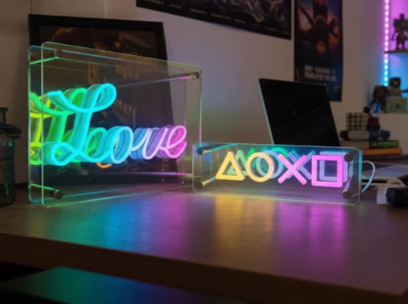 Playstation Buttons Logo & Love LED Neon Table Lamp | 3D Colorful ...