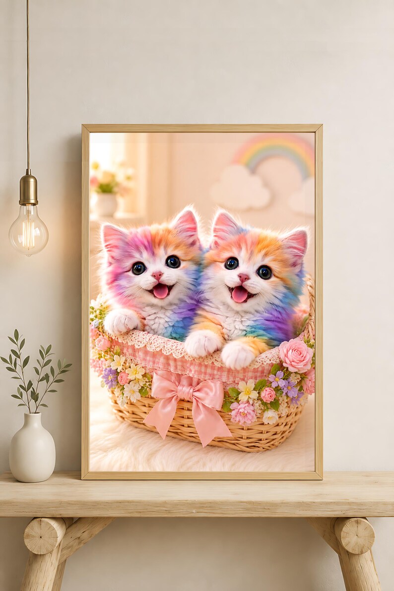 Rainbow Kitten Art Print: grillig kattenliefhebberdecor (digitale ...