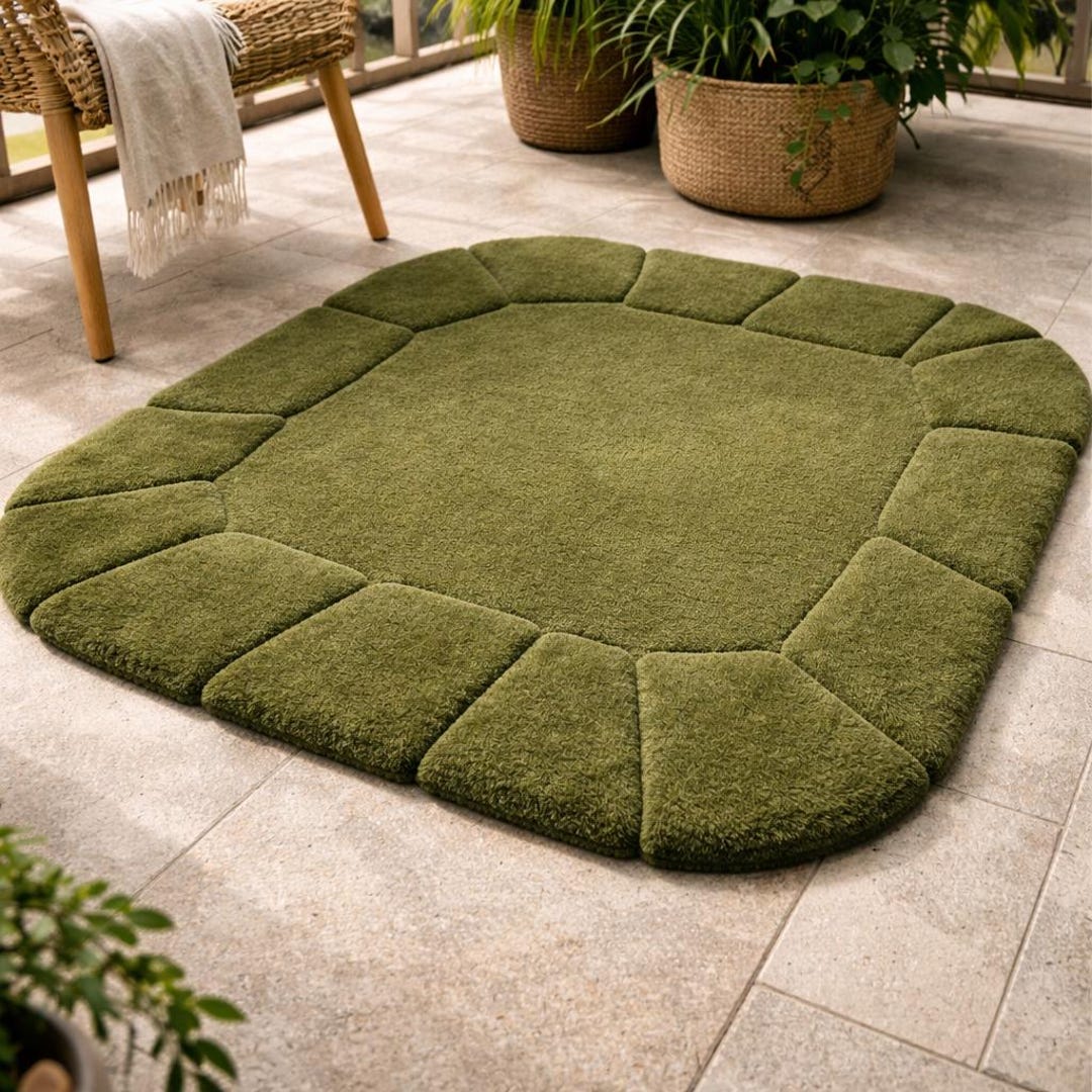 Moss Green Rug, Organic Shape Statement Rug for Bedroom - Etsy