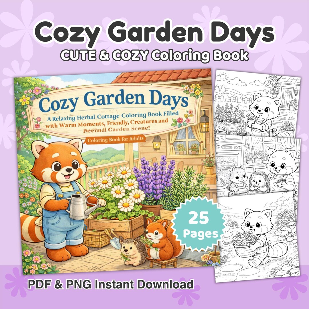 Red Panda Garden Coloring Book | Herbal Cottage, Friendly Creatures ...