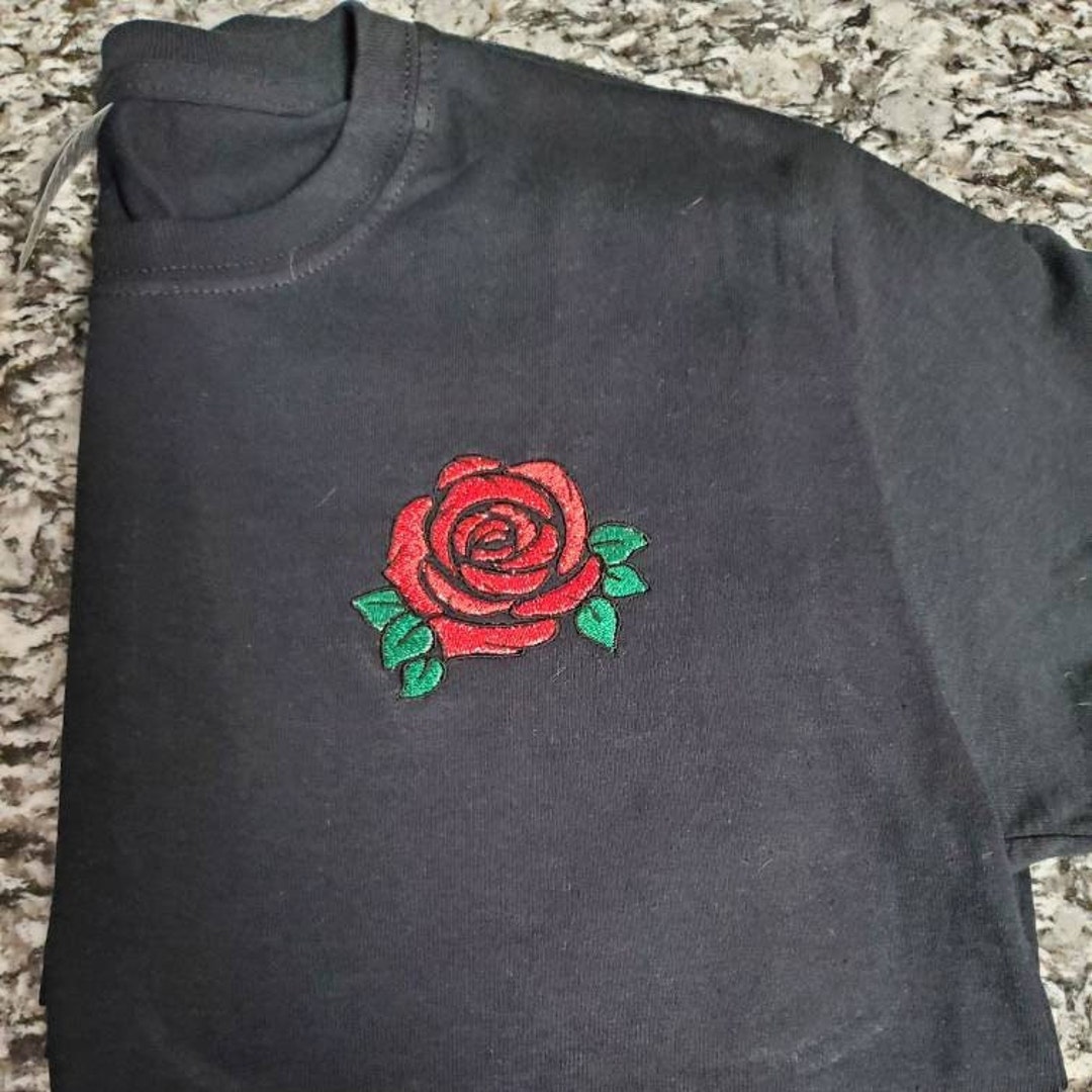 Red Rose Embroidered T-shirt / Women's Personalized and Custom Shirt ...