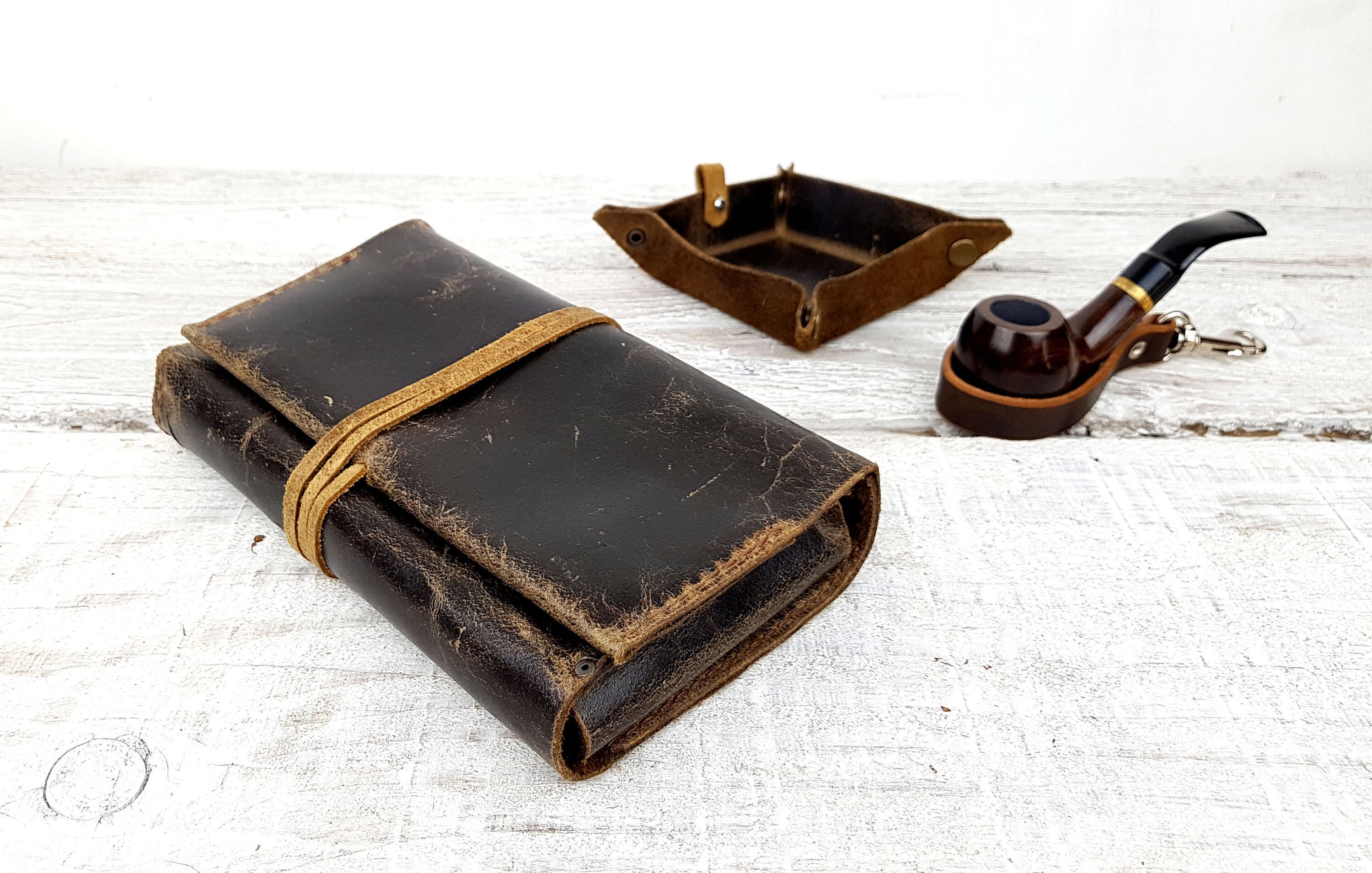 2 pipe leather roll, leather pipe pouch, leather pipe pouch, tobacco ...