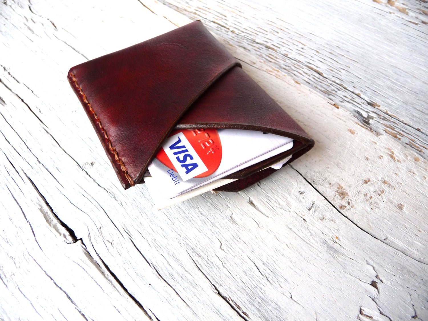 Slim Leather Card Wallet. Minimalist Wrap Wallet. Free Personalisation.